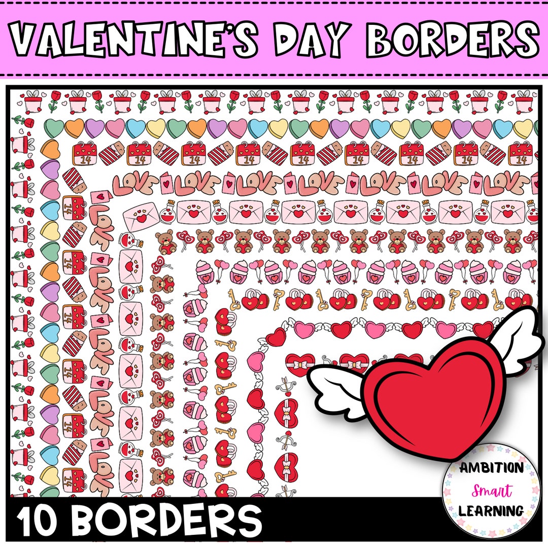 Valentine's Day Borders Clip Art, Heart Border, Valentine's Day Clip ...
