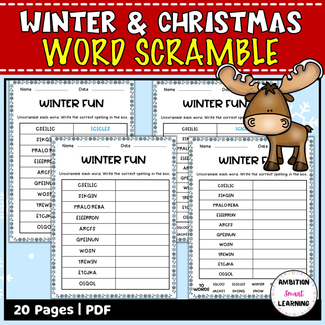 Fun Winter and Christmas Word Scramble, Printable Winter Games ...