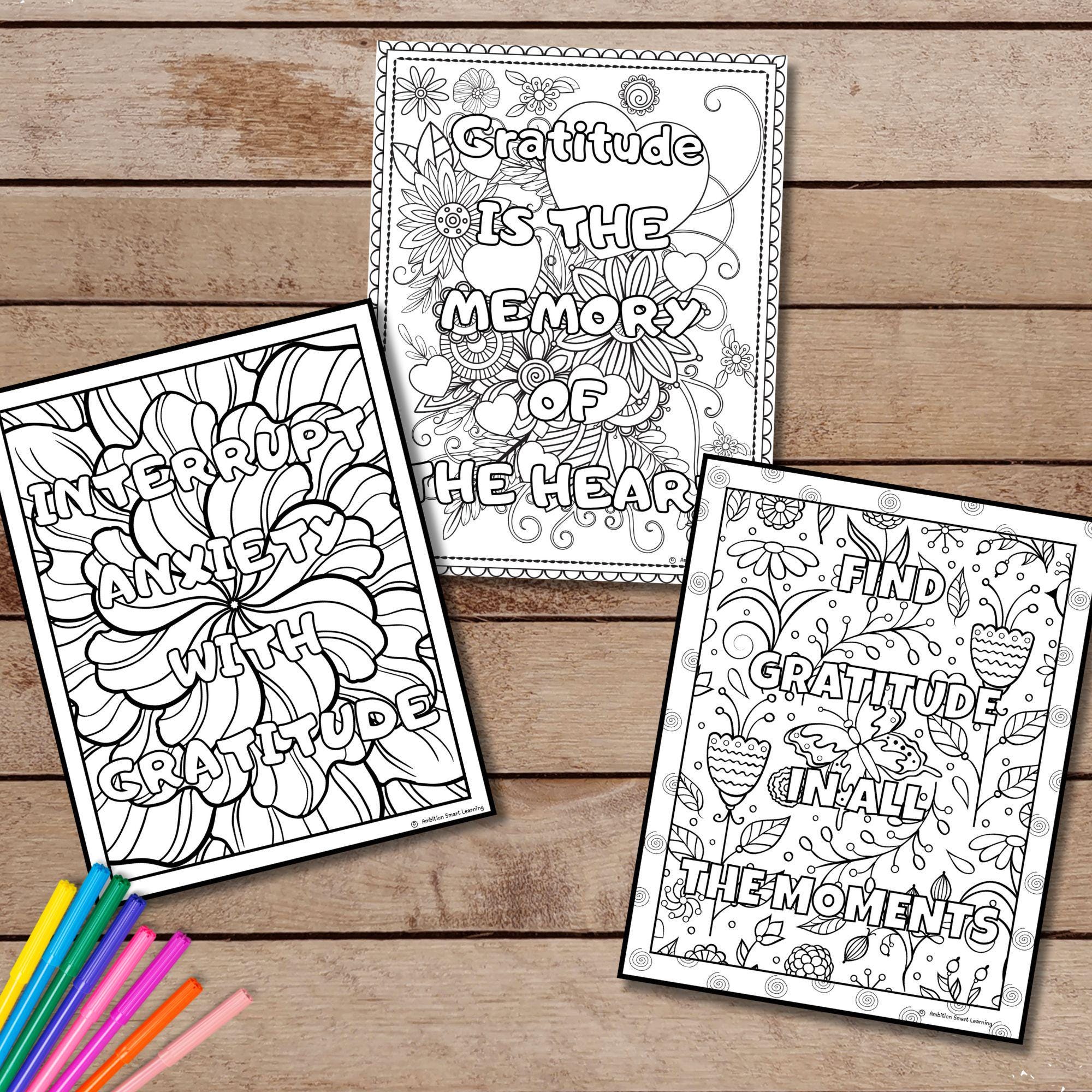 Gratitude Coloring Pages, Relax & Be Thankful, Adult Coloring Pages ...