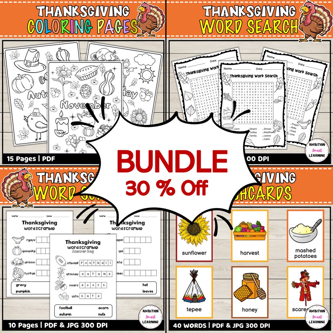 Thanksgiving Vocabulary, Word Search, Coloring Pages, Word Scramble ...