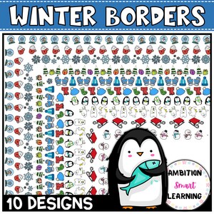 Winter Borders Clip Art Snowmen, Snow Globes, Penguins, Hot Cocoa and ...