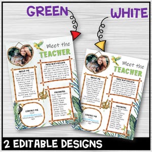 Meet the Teacher Templates EDITABLE, Jungle Theme, Back to School ...