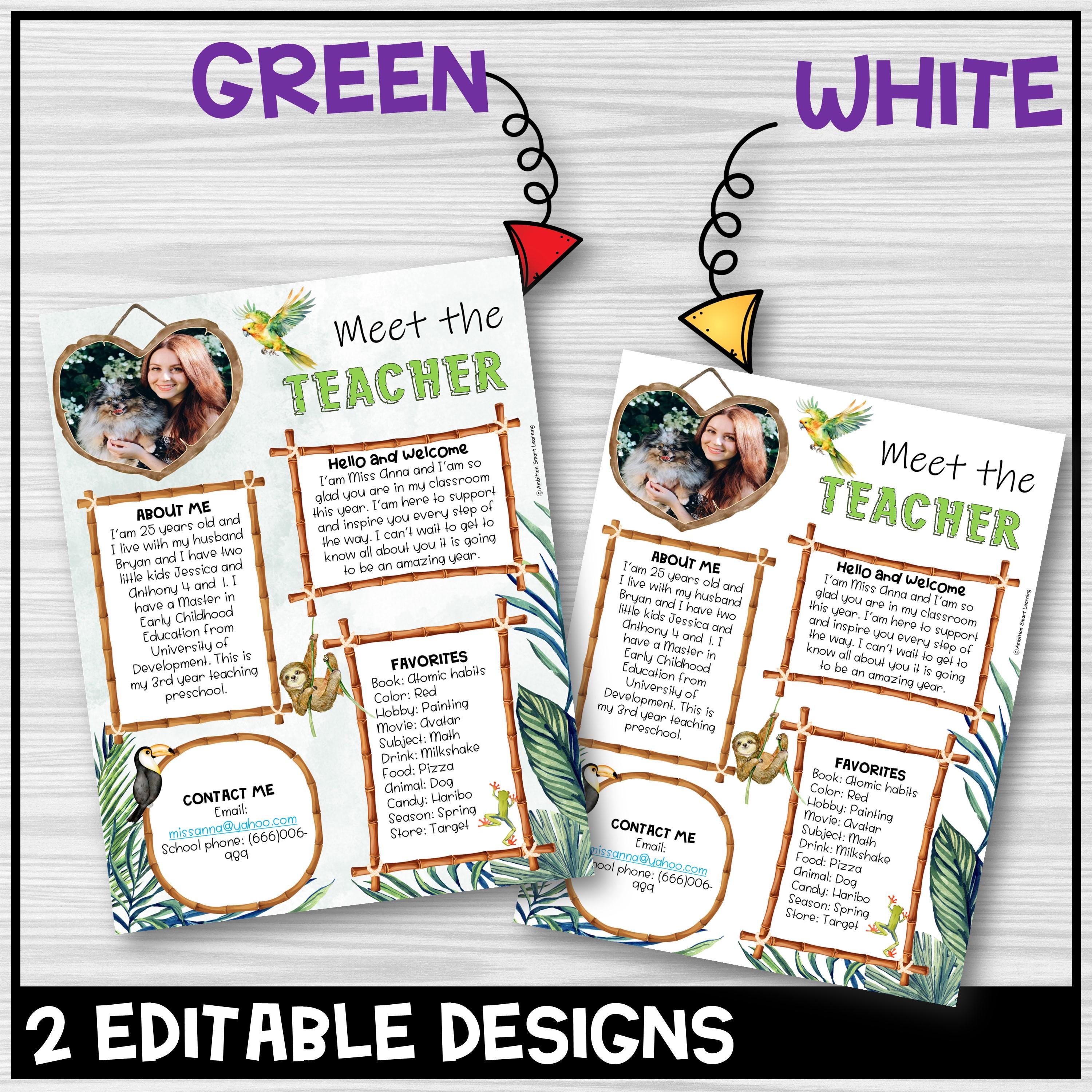 Meet the Teacher Templates EDITABLE, Jungle Theme, Back to School ...