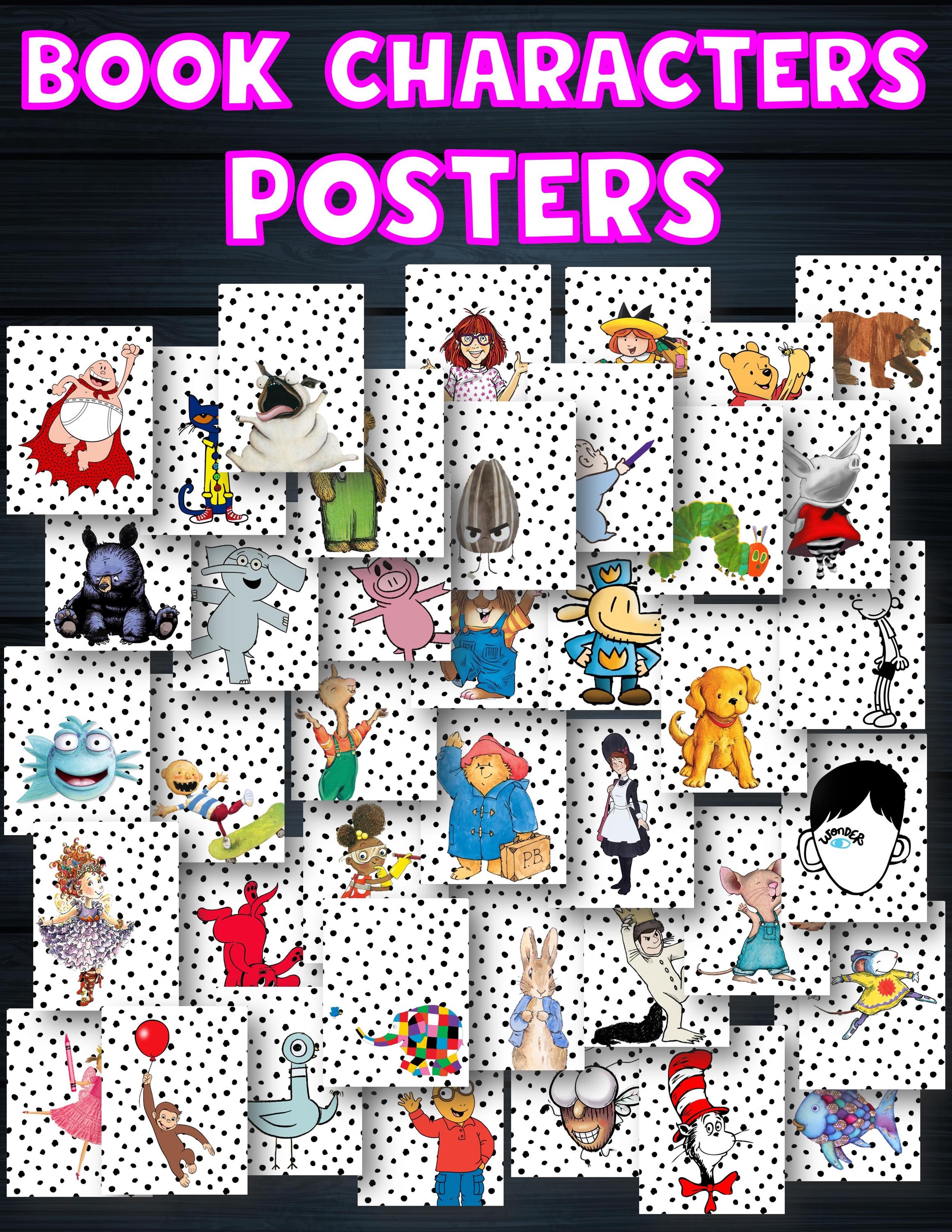 Book Character Posters Polka Dot, Classroom Library, Book Character ...