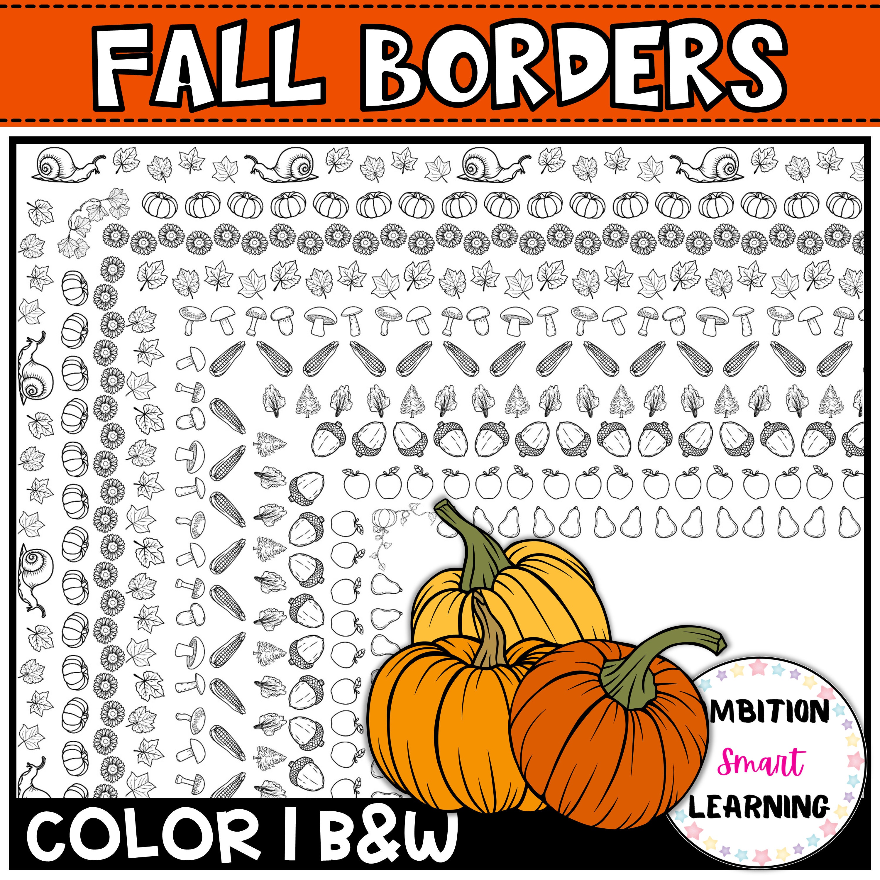 Autumn Borders, Fall Borders Clip Art, Leaves, Pumpkins, Acorns ...