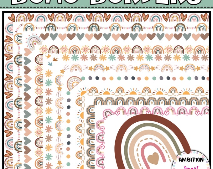 Soft Colors Watercolor Border Clipart, Boho Rainbow Clip Art Page ...