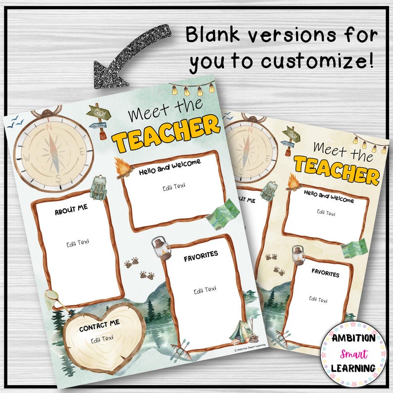 Meet the Teacher Templates EDITABLE, Camping Theme, Open House, Back to ...