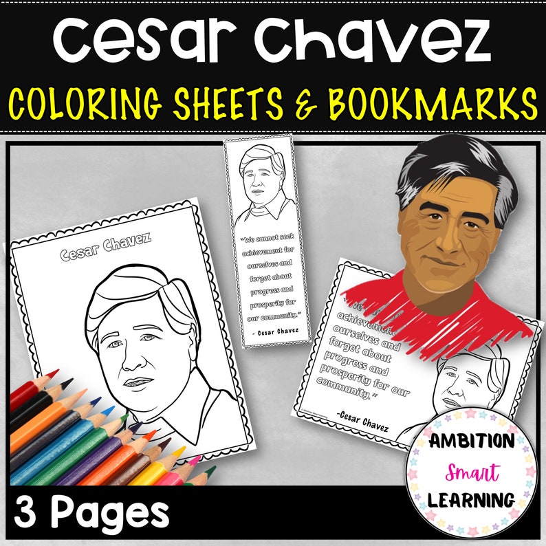 Cesar Chavez Hispanic Heritage Month Coloring Sheets and Bookmarks - Etsy