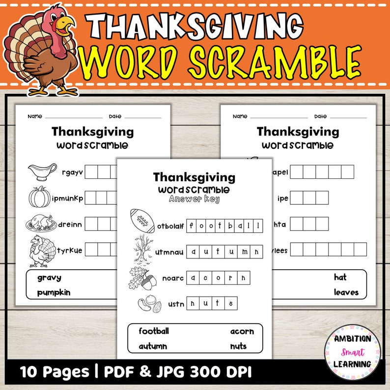 Thanksgiving Vocabulary, Word Search, Coloring Pages, Word Scramble ...