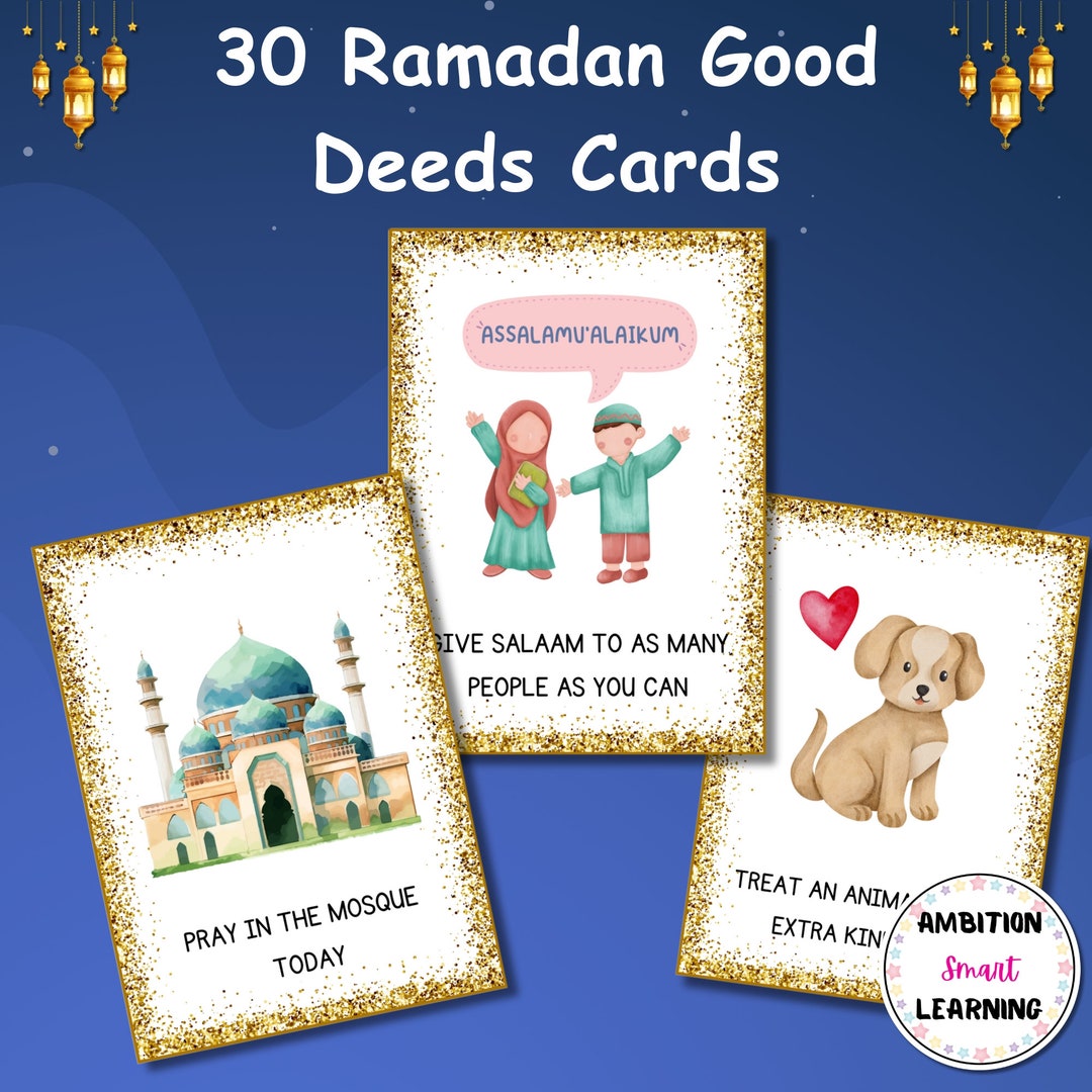 Ramadan Good Deeds Cards, Glitter Cards for Kids, Prayer Cards, Islamic ...