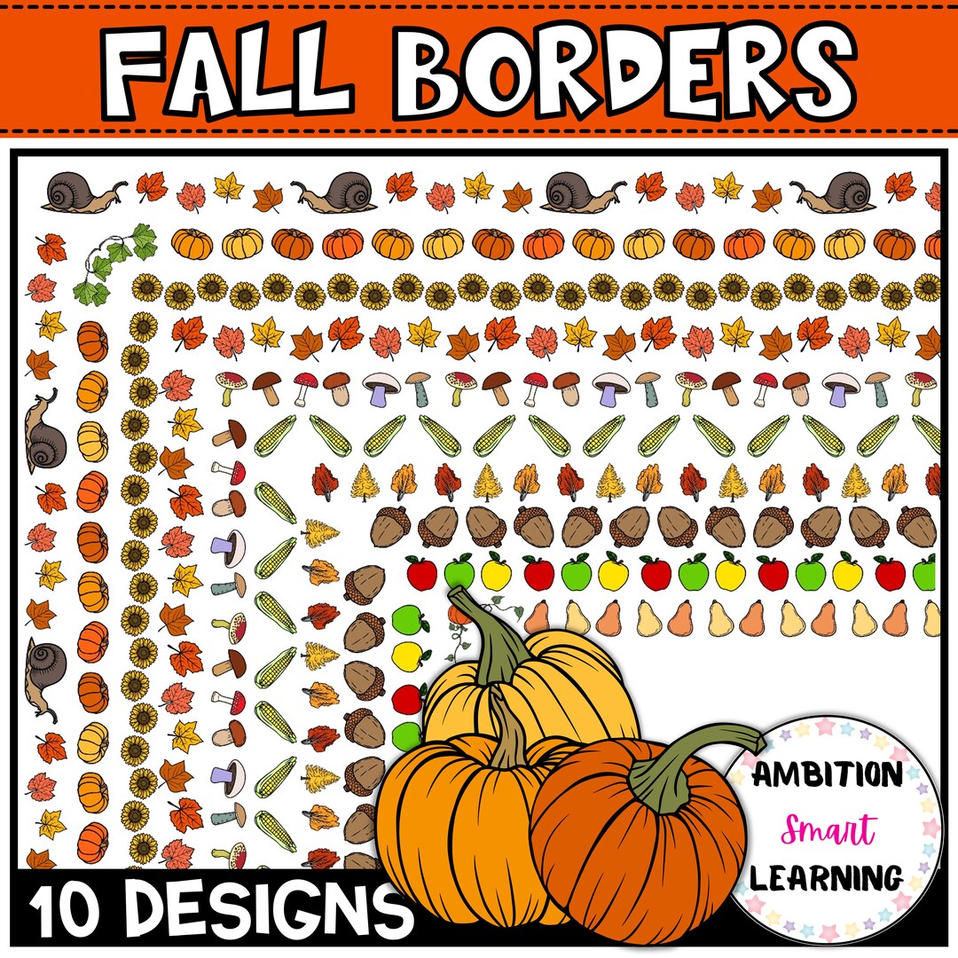 Autumn Borders, Fall Borders Clip Art, Leaves, Pumpkins, Acorns ...