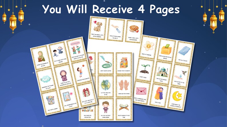Ramadan Good Deeds Cards, Glitter Cards for Kids, Prayer Cards, Islamic ...