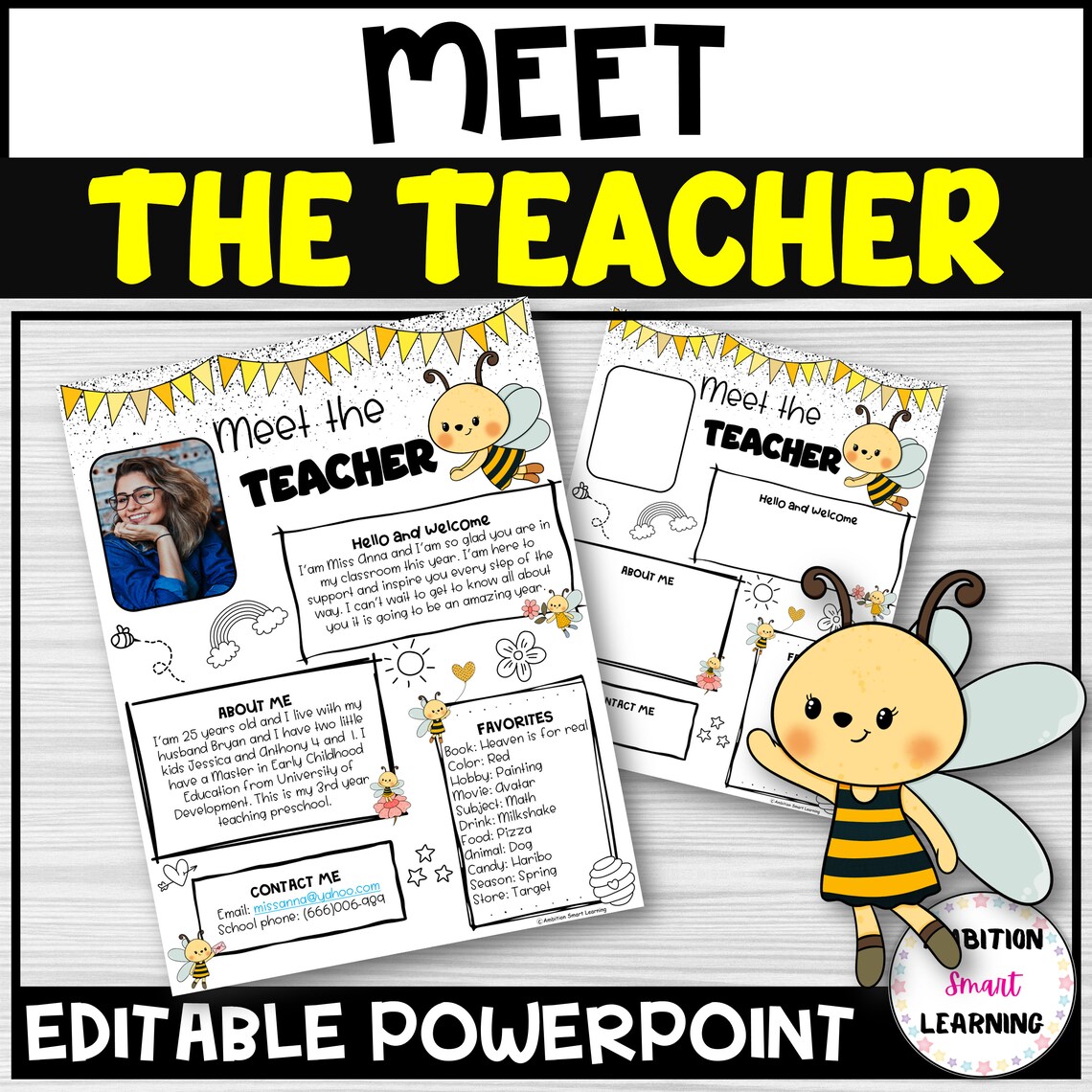 Meet the Teacher Templates EDITABLE, Bee Theme, Back to School, Teacher ...