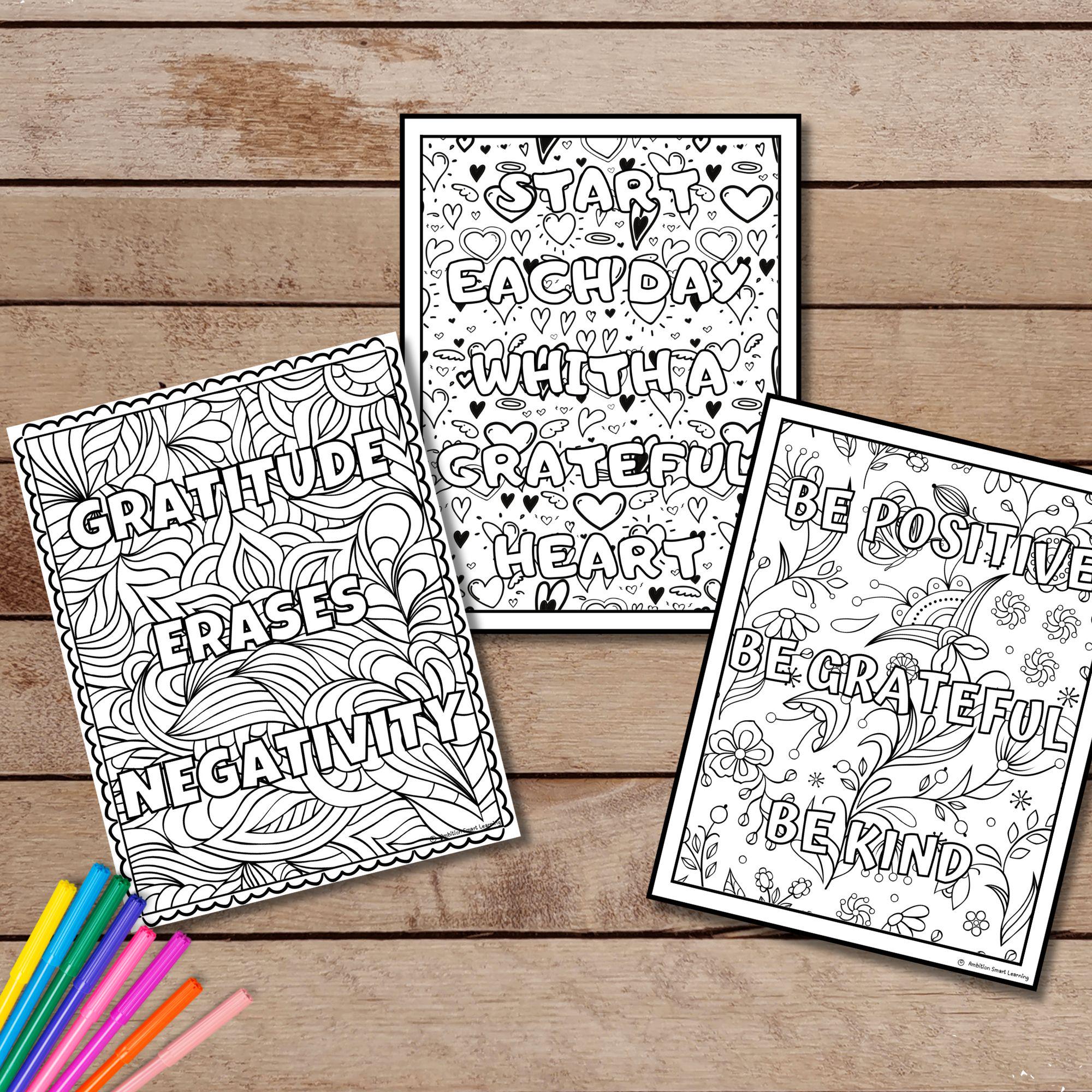 Gratitude Coloring Pages, Relax & Be Thankful, Adult Coloring Pages ...