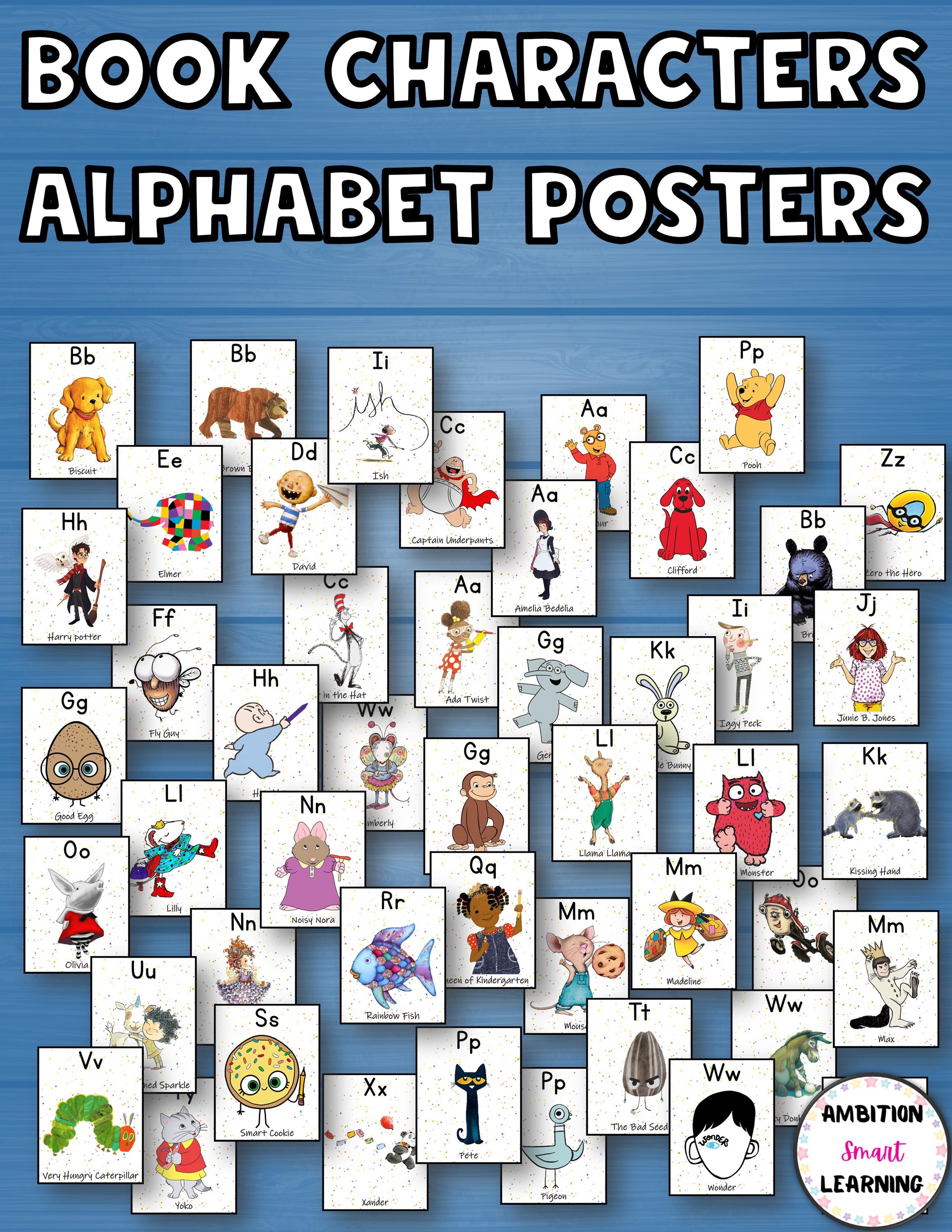 Book Characters Printable Alphabet Letter Posters, Library Favorite ...