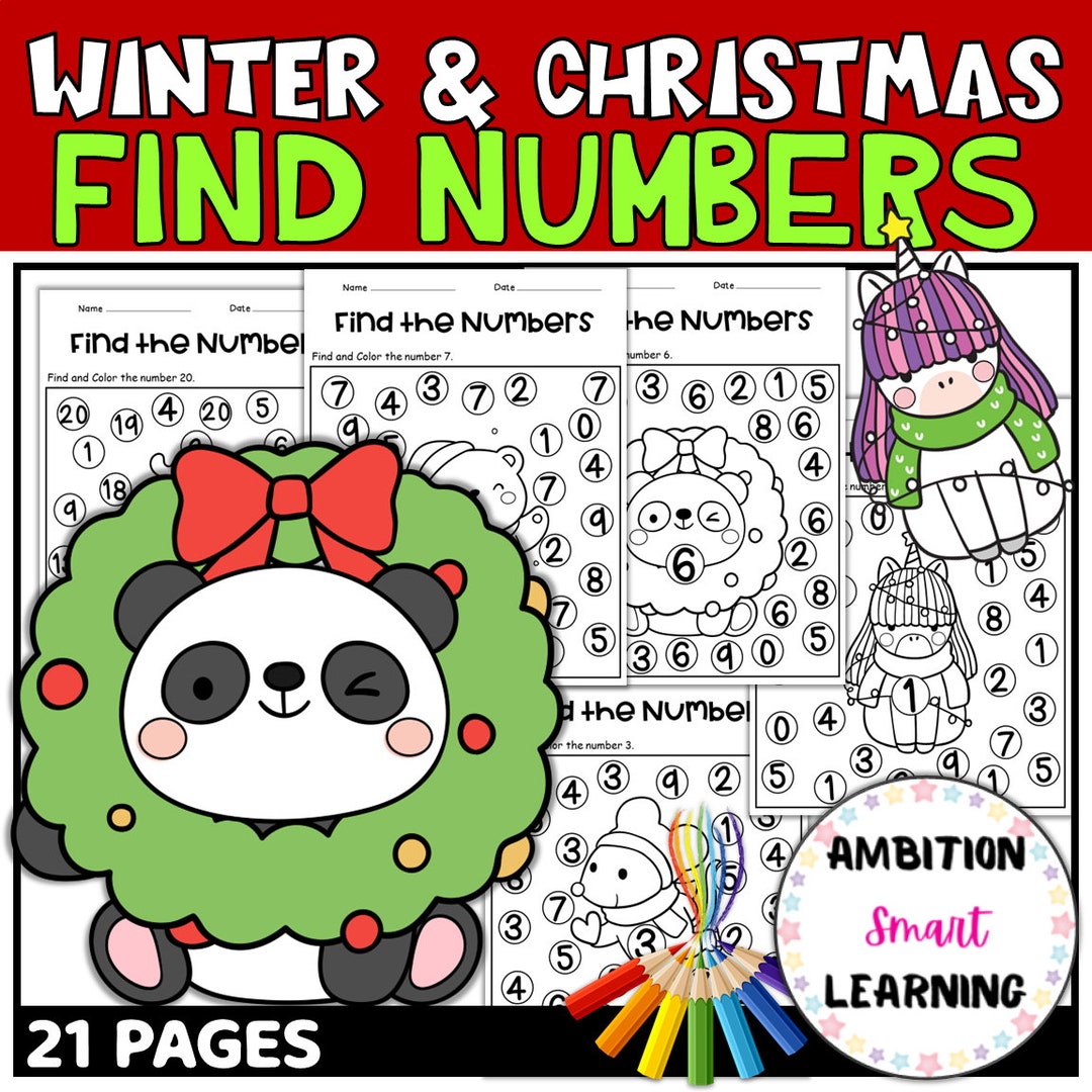 Number Recognition: Find and Color Christmas & Winter Worksheets 0-20 ...