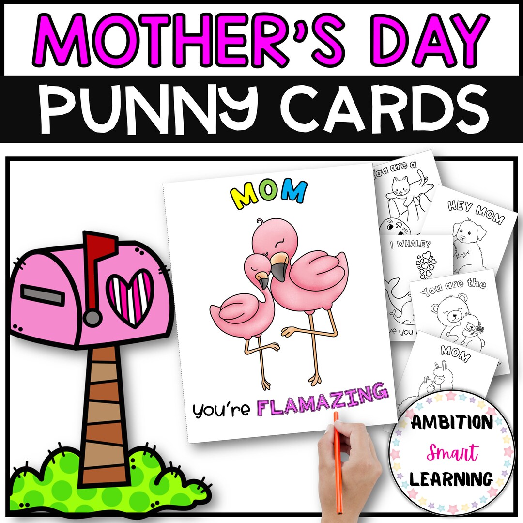 Mother's Day Printable Punny Cards to Color | Animal Fun Quotes | Punny ...