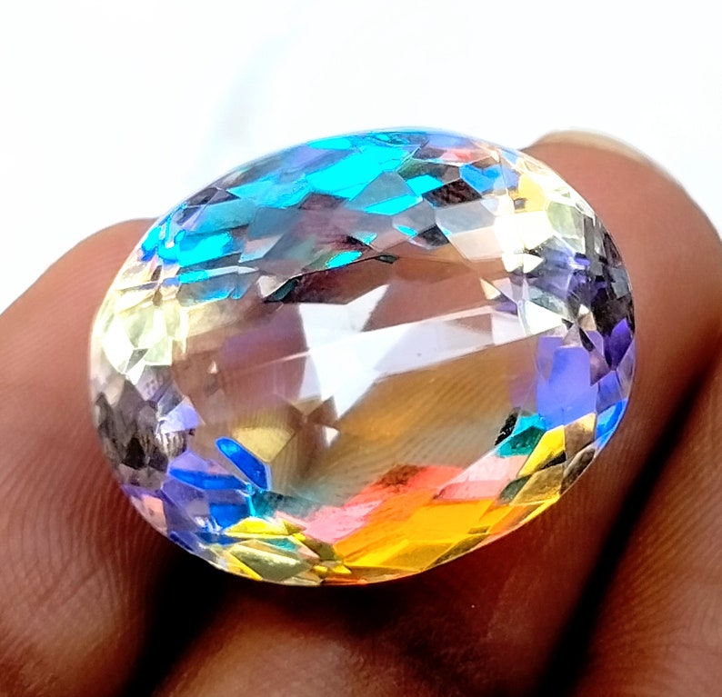 Certified Magical Quartz 40 Ct AA+ Rainbow Color Mystic Topaz Oval ...