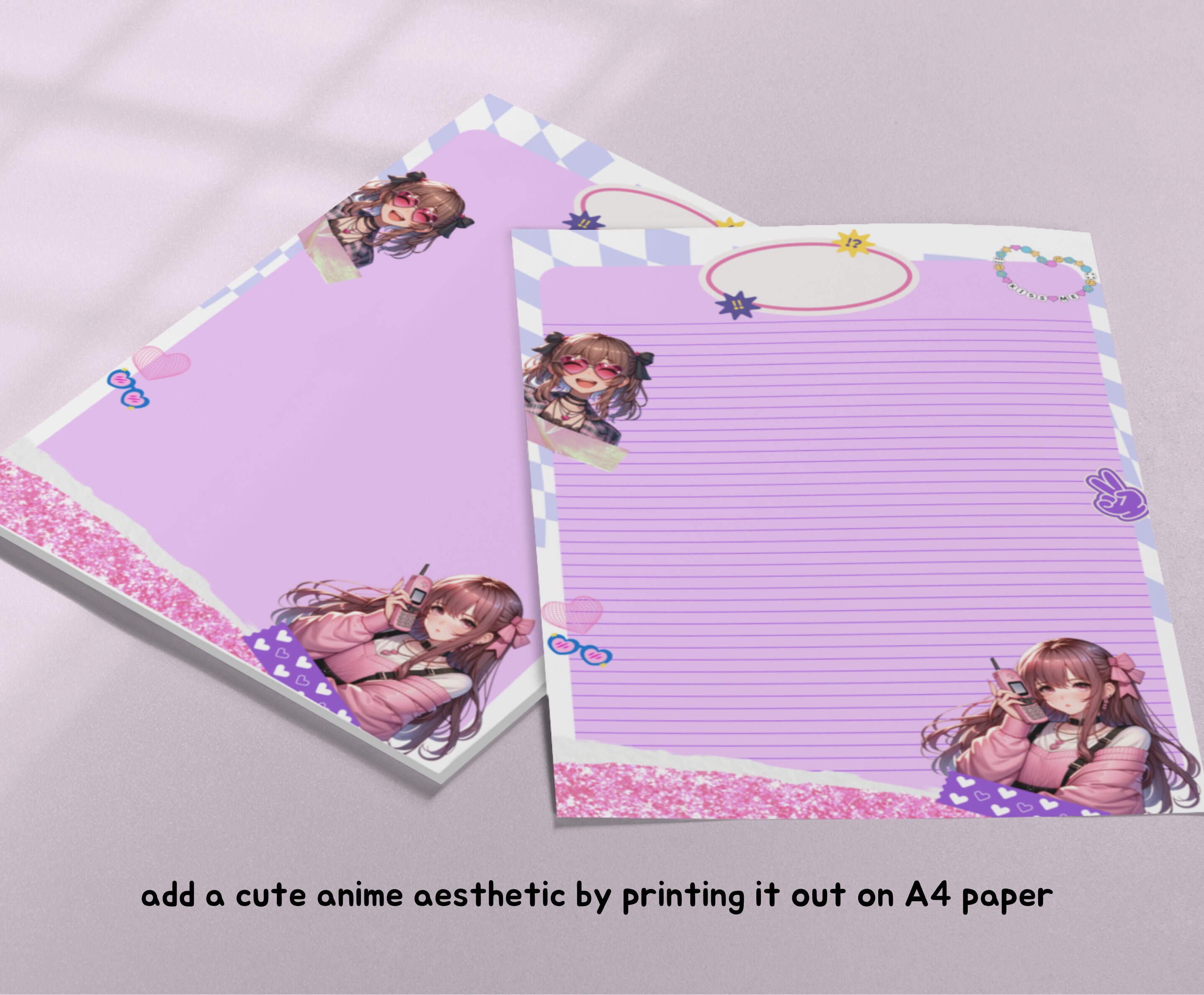 Kawaii Printable Anime Notepaper, A4 Notepaper, Cute Digital Notepaper ...