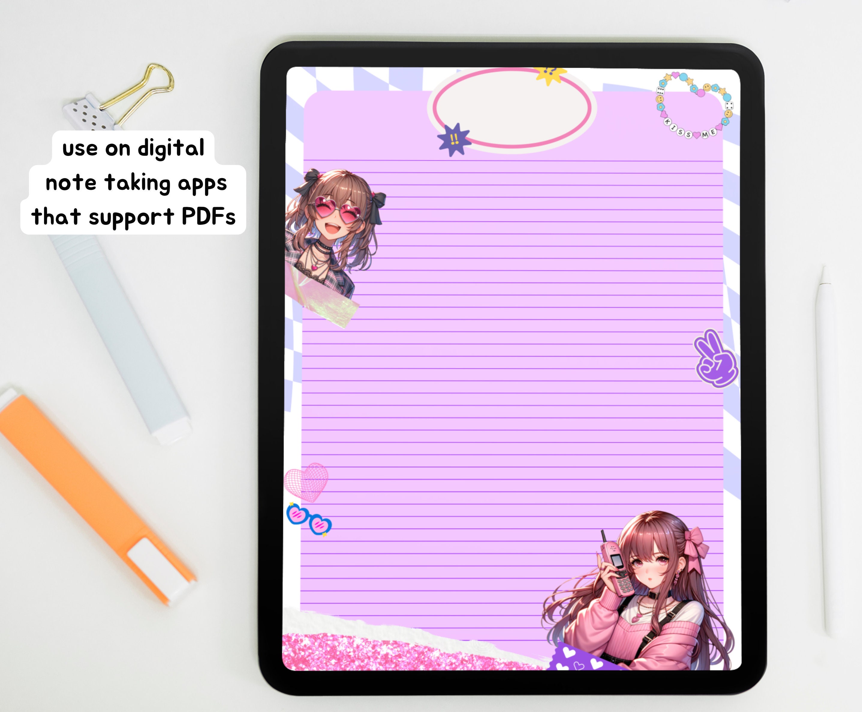 Kawaii Printable Anime Notepaper, A4 Notepaper, Cute Digital Notepaper ...