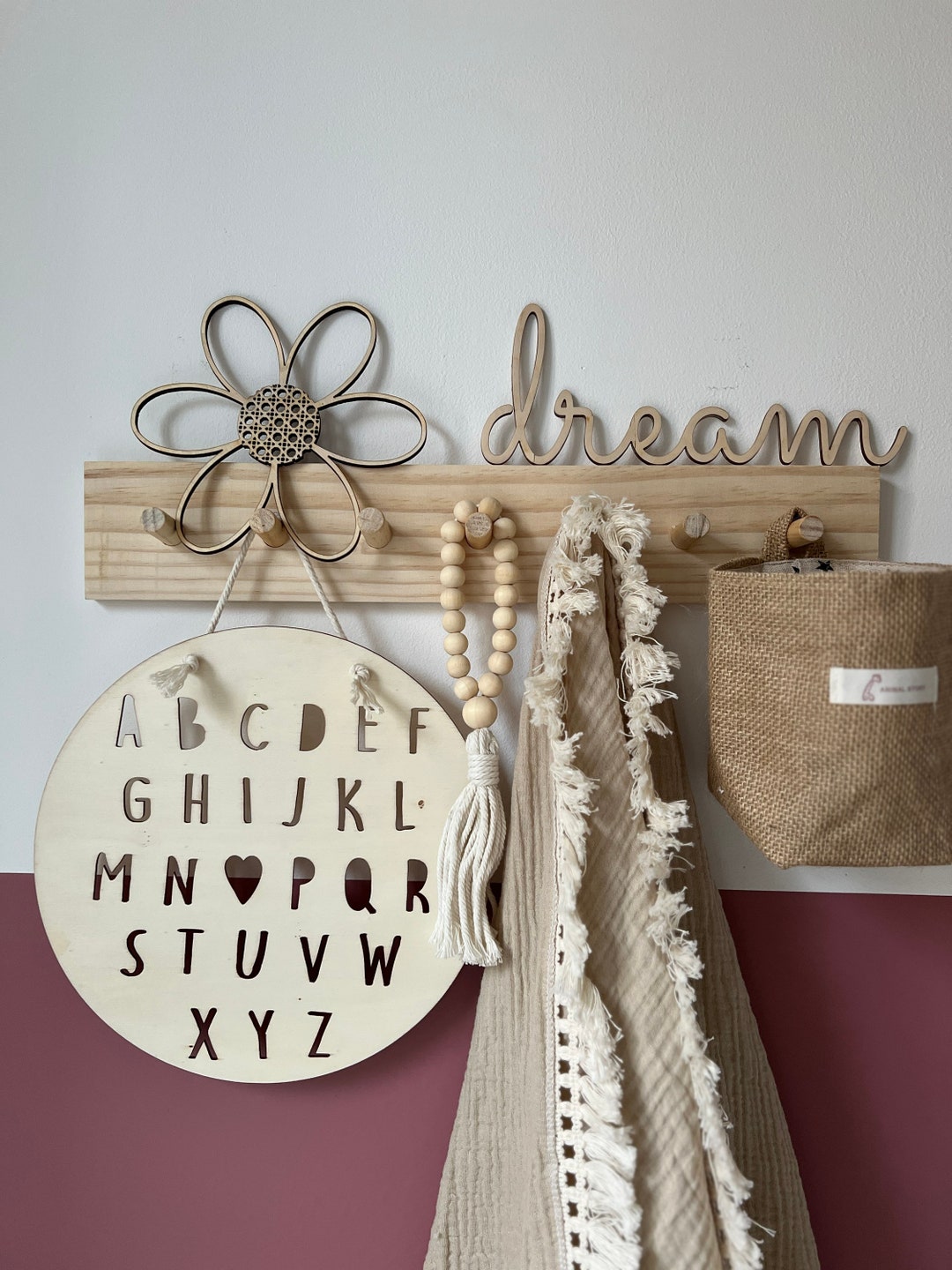 Round Heart Alphabet Plaque Boho Nursery Decor Scandi Accessory ...