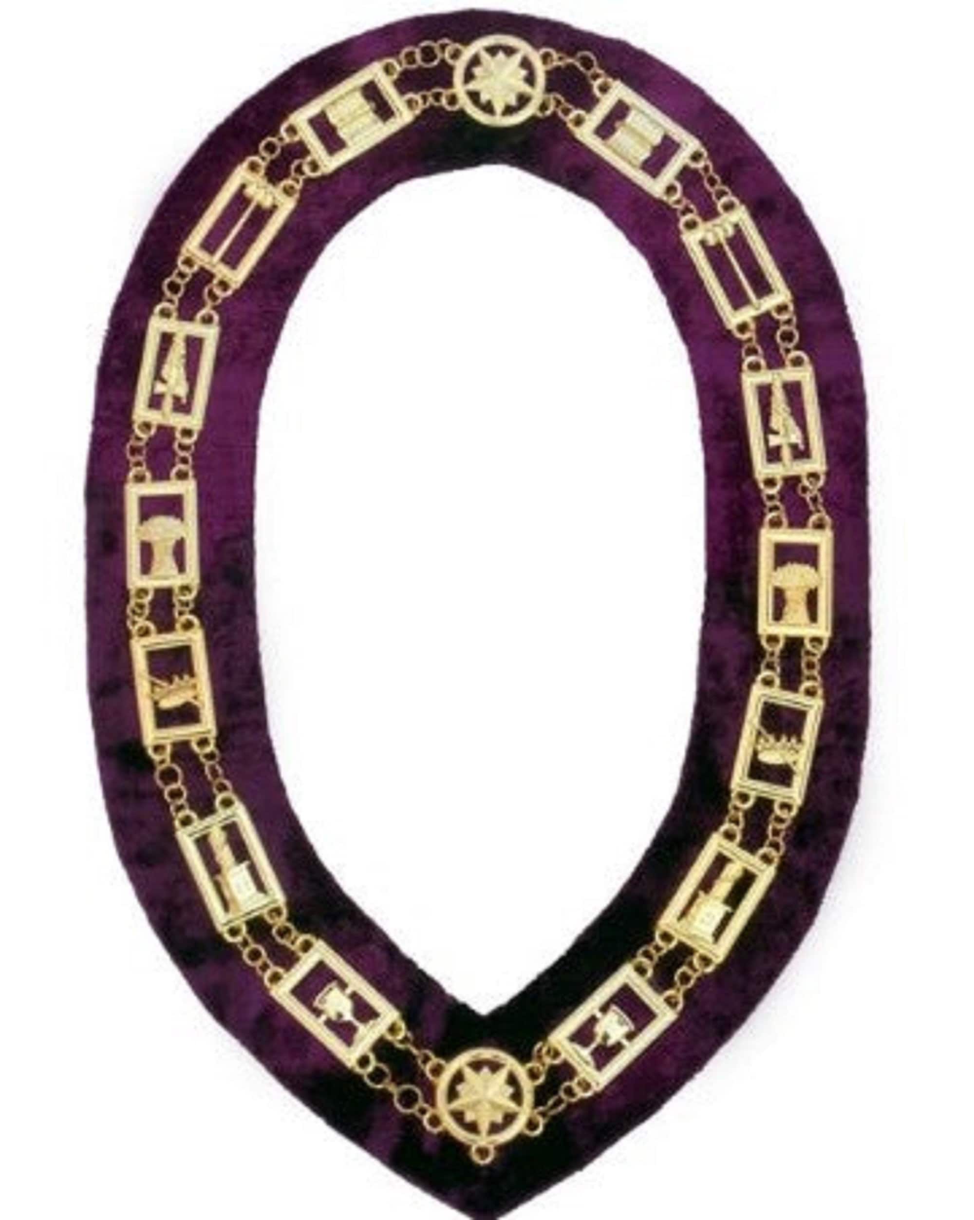 OES Regalia Chain Collar-gold/silver on Purple Free Case Masonic Chain ...