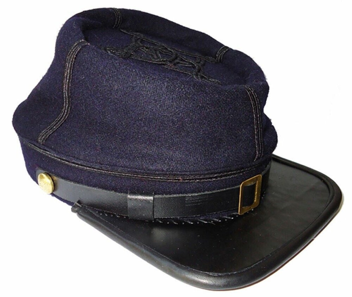 Civil War Union Officer's Infantry Leather Peak Kepi, Navy Blue With ...