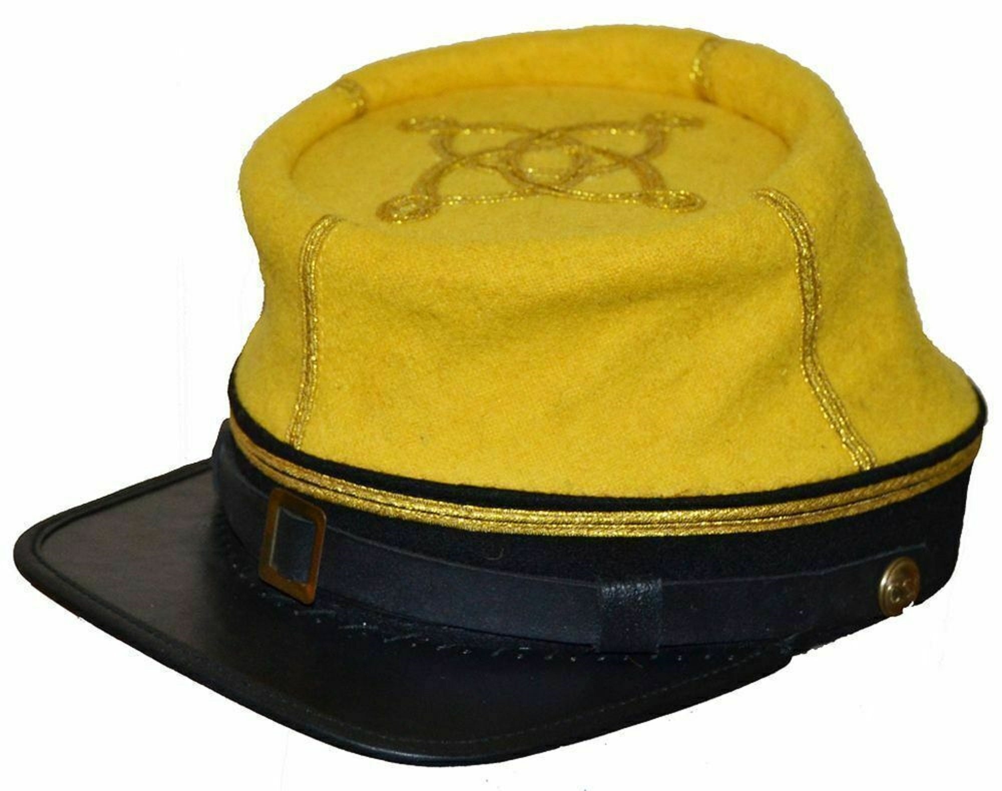 Civil War Cavalry Leather Peak 1st 2nd Lieutenant's/captains Kepi Yellow/black-authentic Civil ...