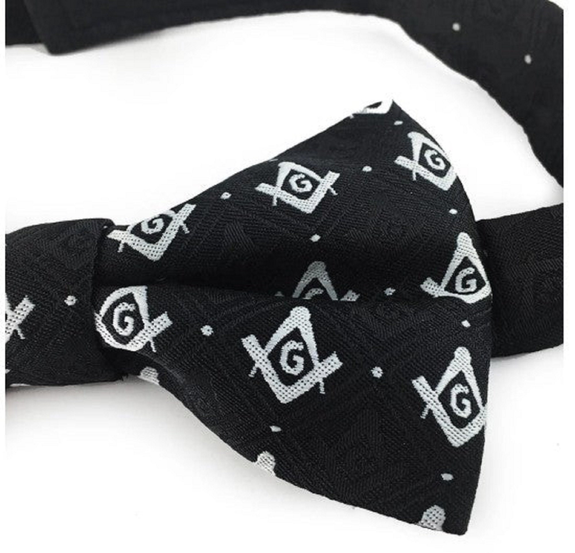 Masonic Regalia 100% Silk Woven Bow Tie With Square Compass & G Black ...