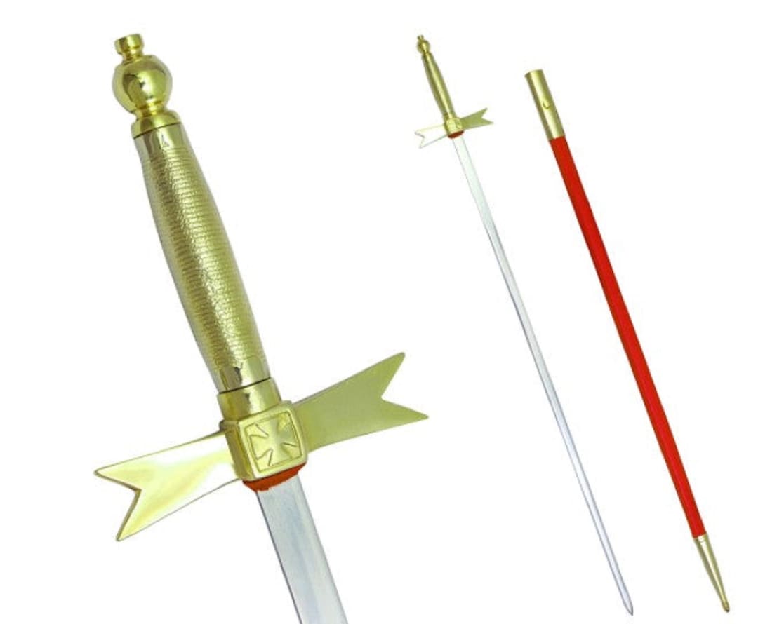 Masonic Knights Templar Sword With Gold Hilt and Red Scabbard 35 3/4 ...