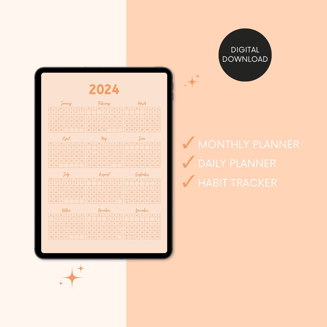 2024 DIGITAL PLANER, Monthly Calendar, Printable Calendar, Daily ...
