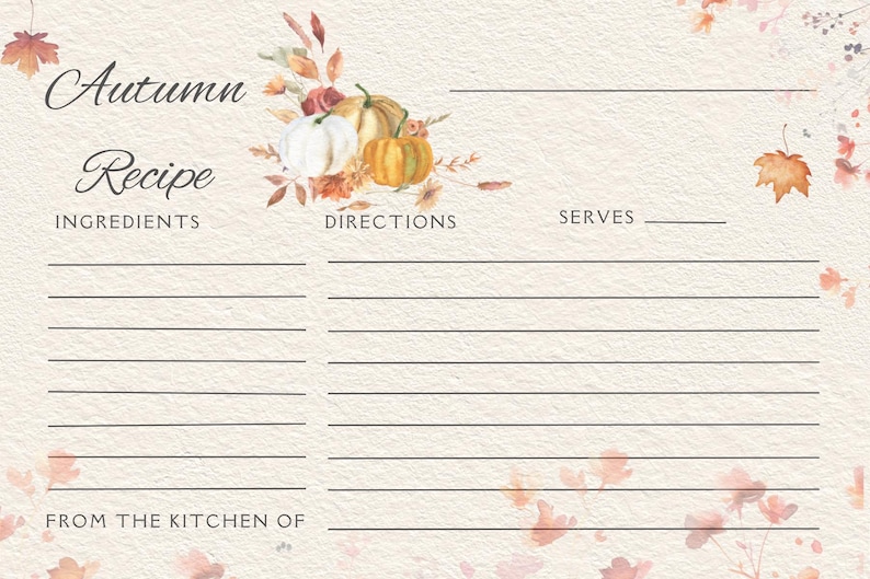 Autumn Recipe Card Template | Printable Fall Baking Recipe Card ...