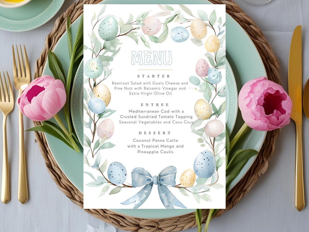 Elegant Easter Menu Template | Spring Watercolor Printable Menu ...