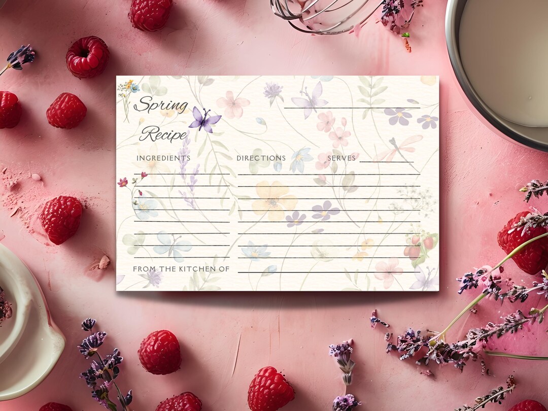 Spring Recipe Card Printable | Floral Recipe Template | Digital ...