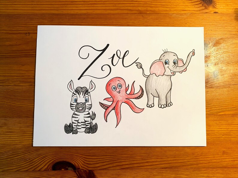 Animal Letter Name Art, Hand-illustrated Art Gift, Personalised ...