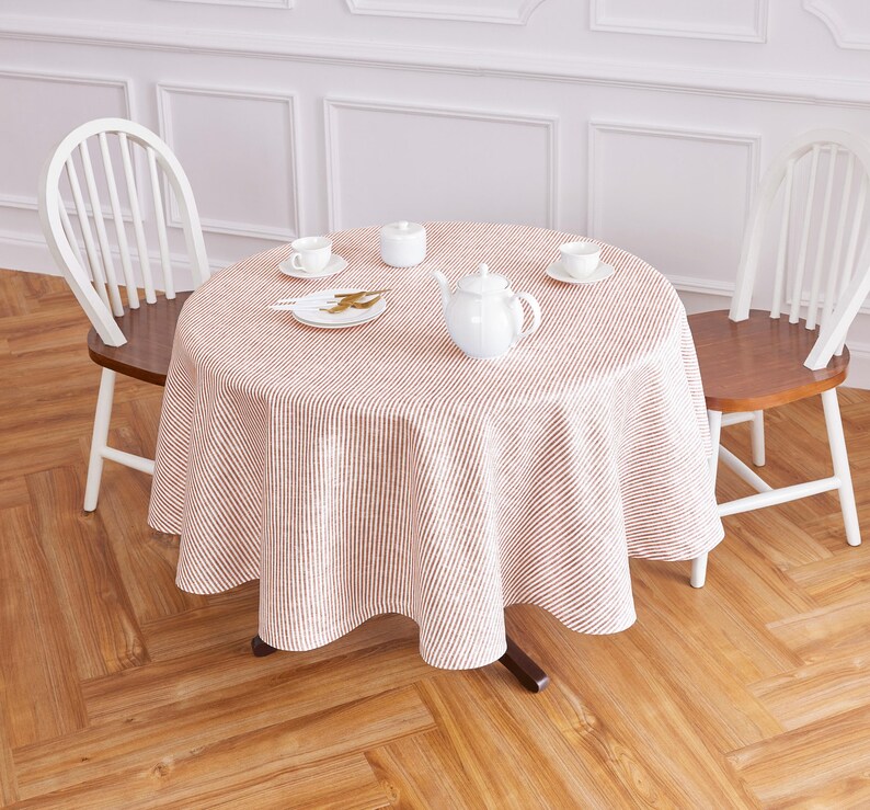 Solino Home Stripe Linen Round Tablecloth 60 and 70 Inch Diameter – 100 ...