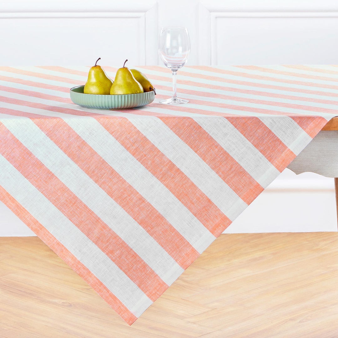 Cabana Stripe Linen Tablecloth 100% Pure Flax, Farmhouse Style, 52 X 52 ...