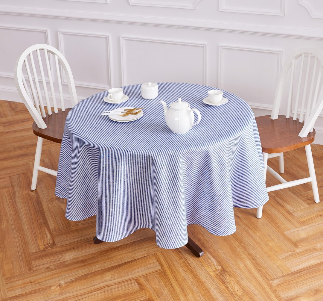 Striped Linen Tablecloth: 100% Pure Flax, Round - Solino Home, Narrow ...