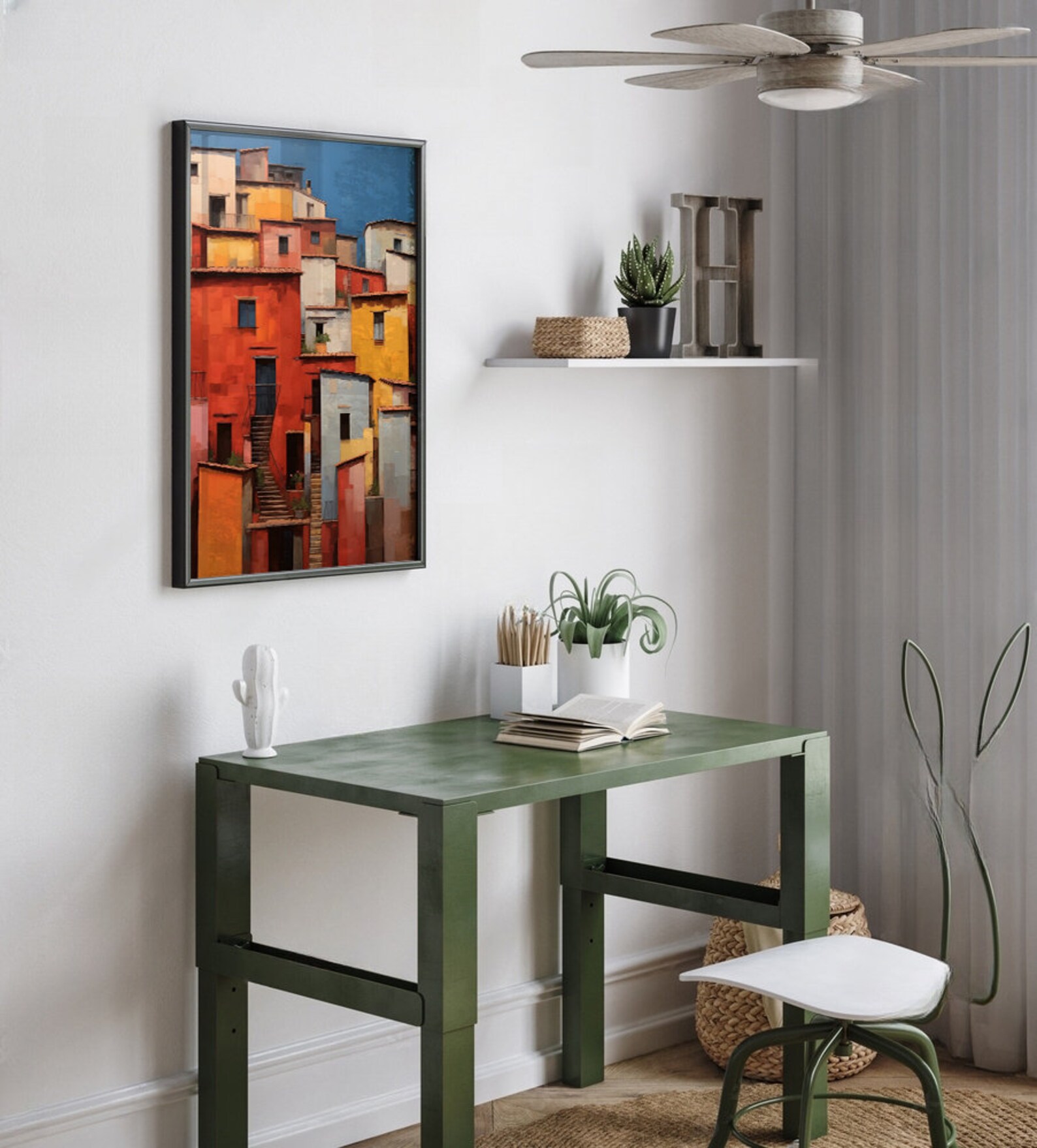 Townscape Printable Art, Oil Painting of a Town, Wall Decor, Digital ...
