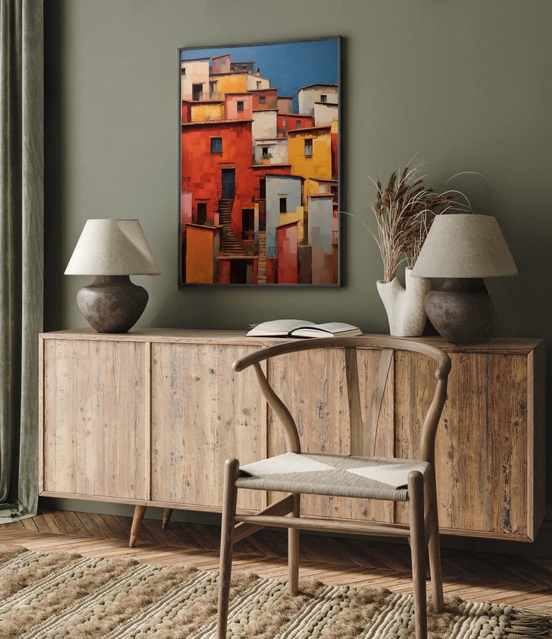 Townscape Printable Art, Oil Painting of a Town, Wall Decor, Digital ...