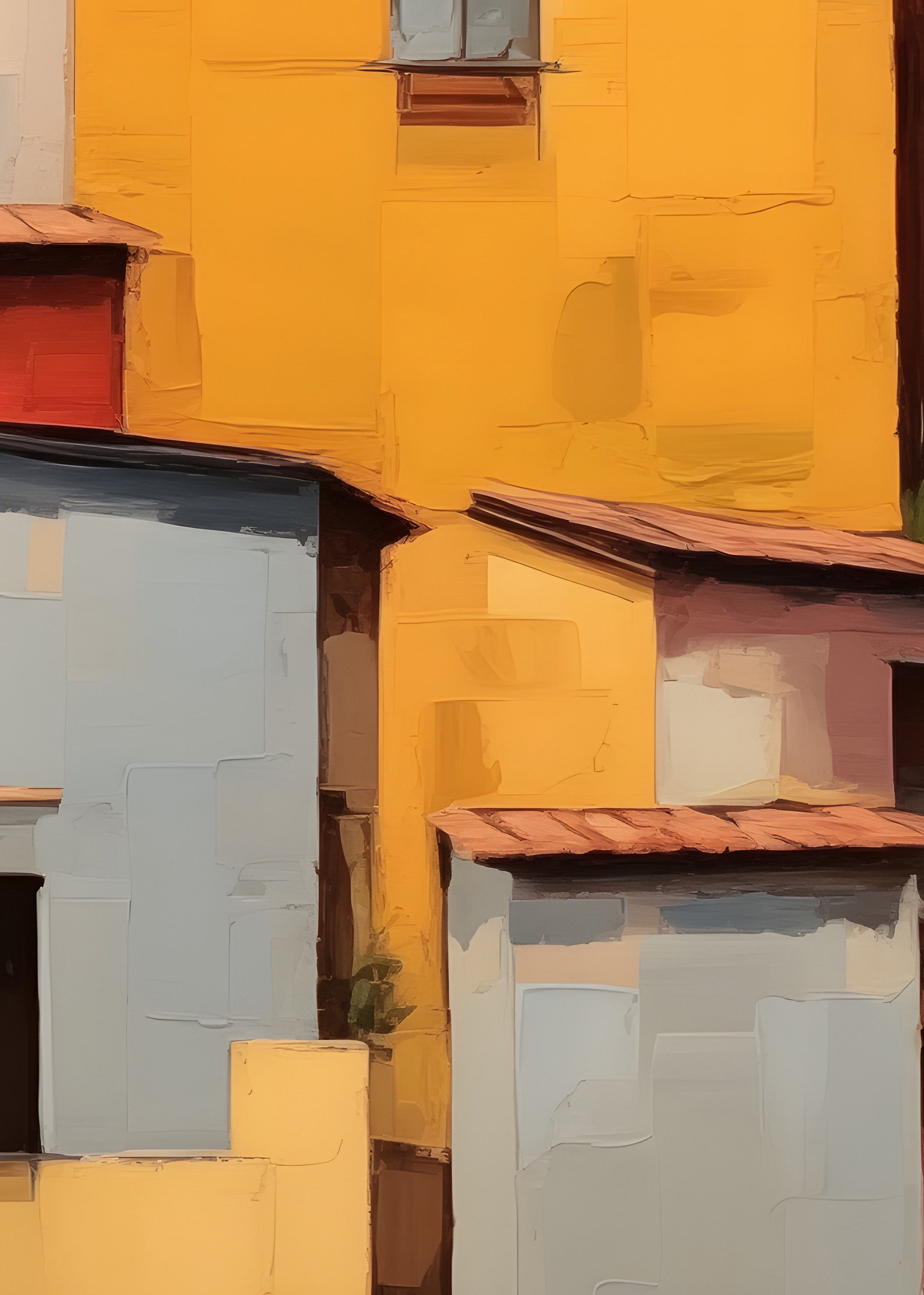 Townscape Printable Art, Oil Painting of a Town, Wall Decor, Digital ...