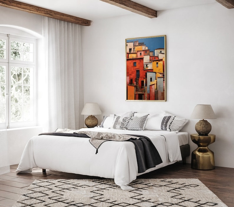Townscape Printable Art, Oil Painting of a Town, Wall Decor, Digital ...