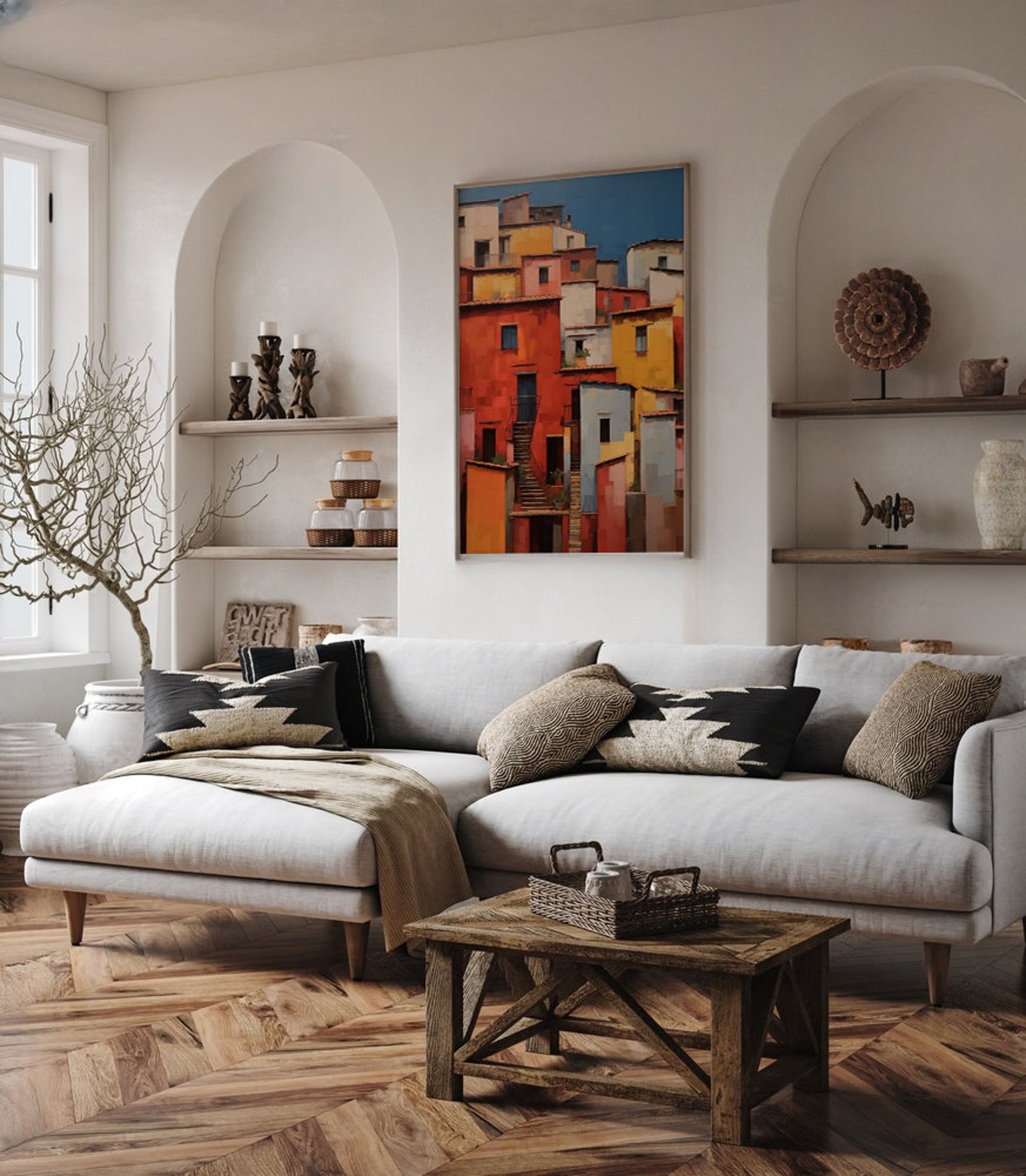 Townscape Printable Art, Oil Painting of a Town, Wall Decor, Digital ...