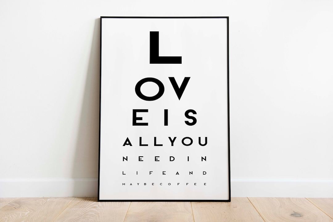 Eye Test Chart Funny Quote Print, Downloadable Prints, Love is All You ...