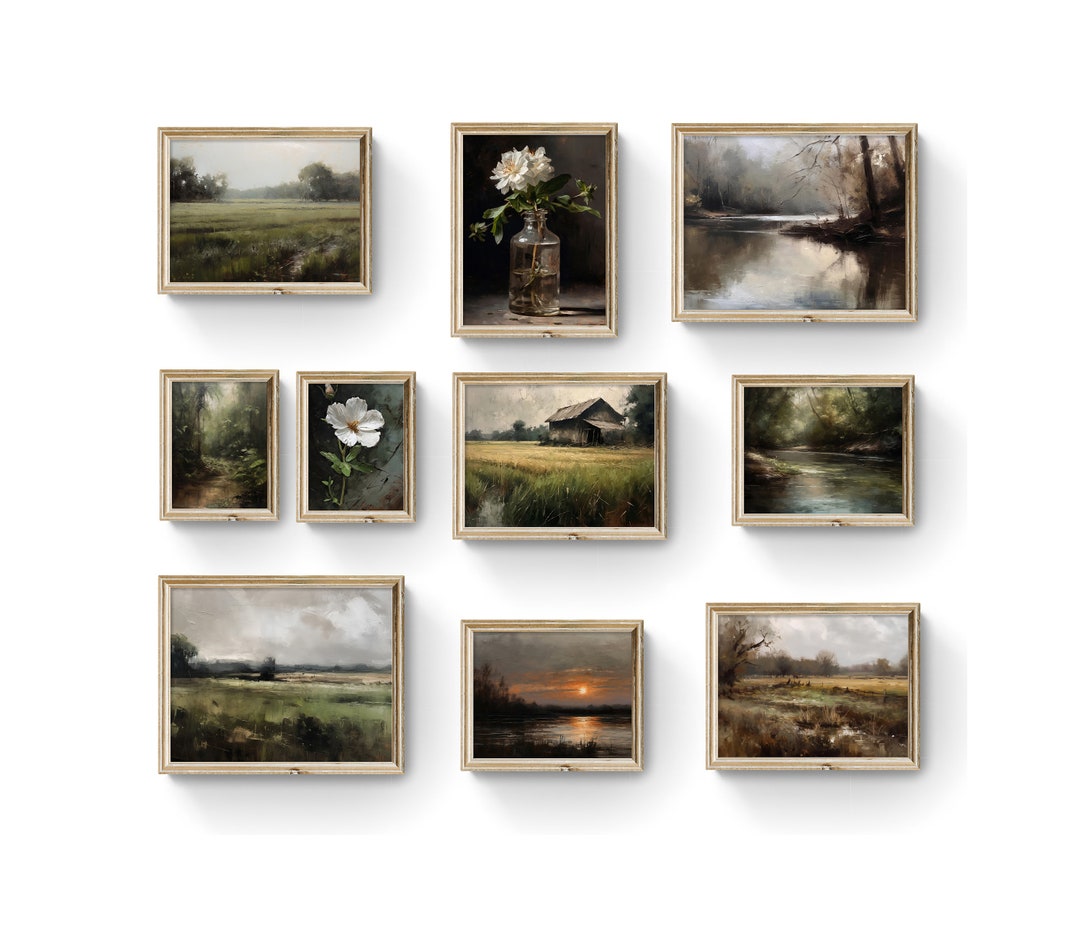 Open Field Village Oil Painting Set of 10 Rustic Style Art - Etsy