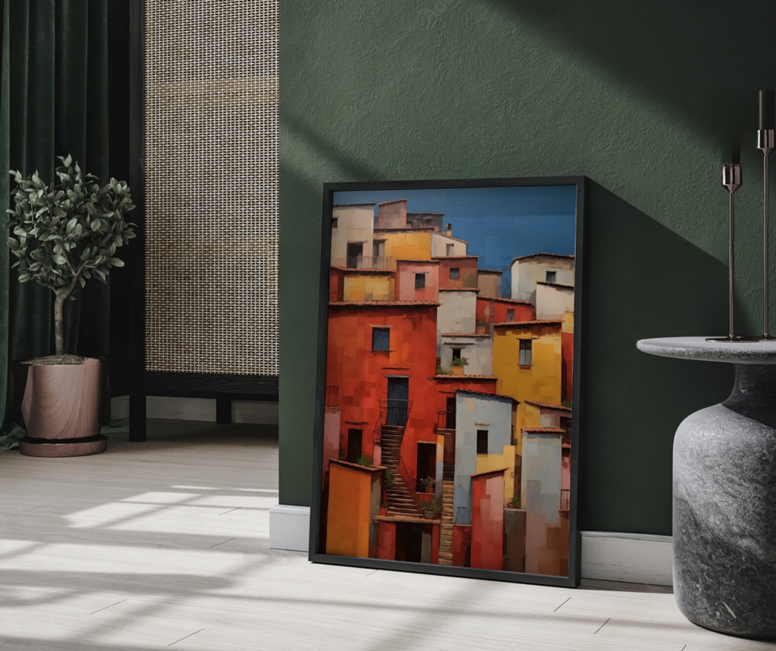 Townscape Printable Art, Oil Painting of a Town, Wall Decor, Digital ...