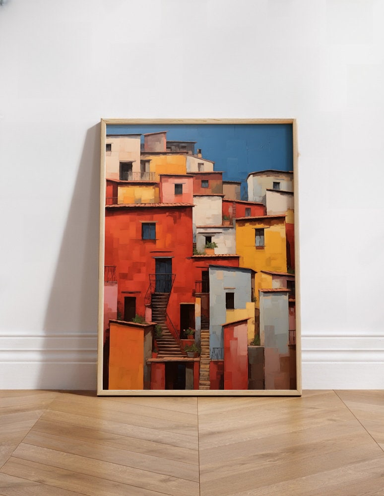 Townscape Printable Art, Oil Painting of a Town, Wall Decor, Digital ...