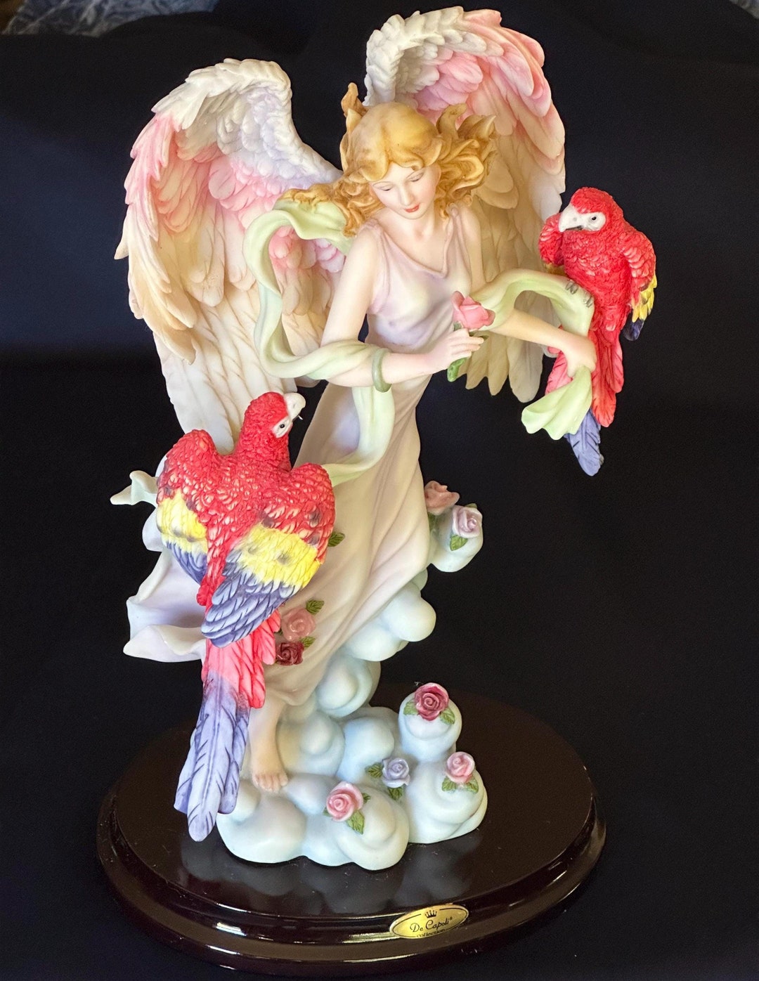 Rare De Capoli Angel With Two Parrots Large Cast Resin Figurine ...