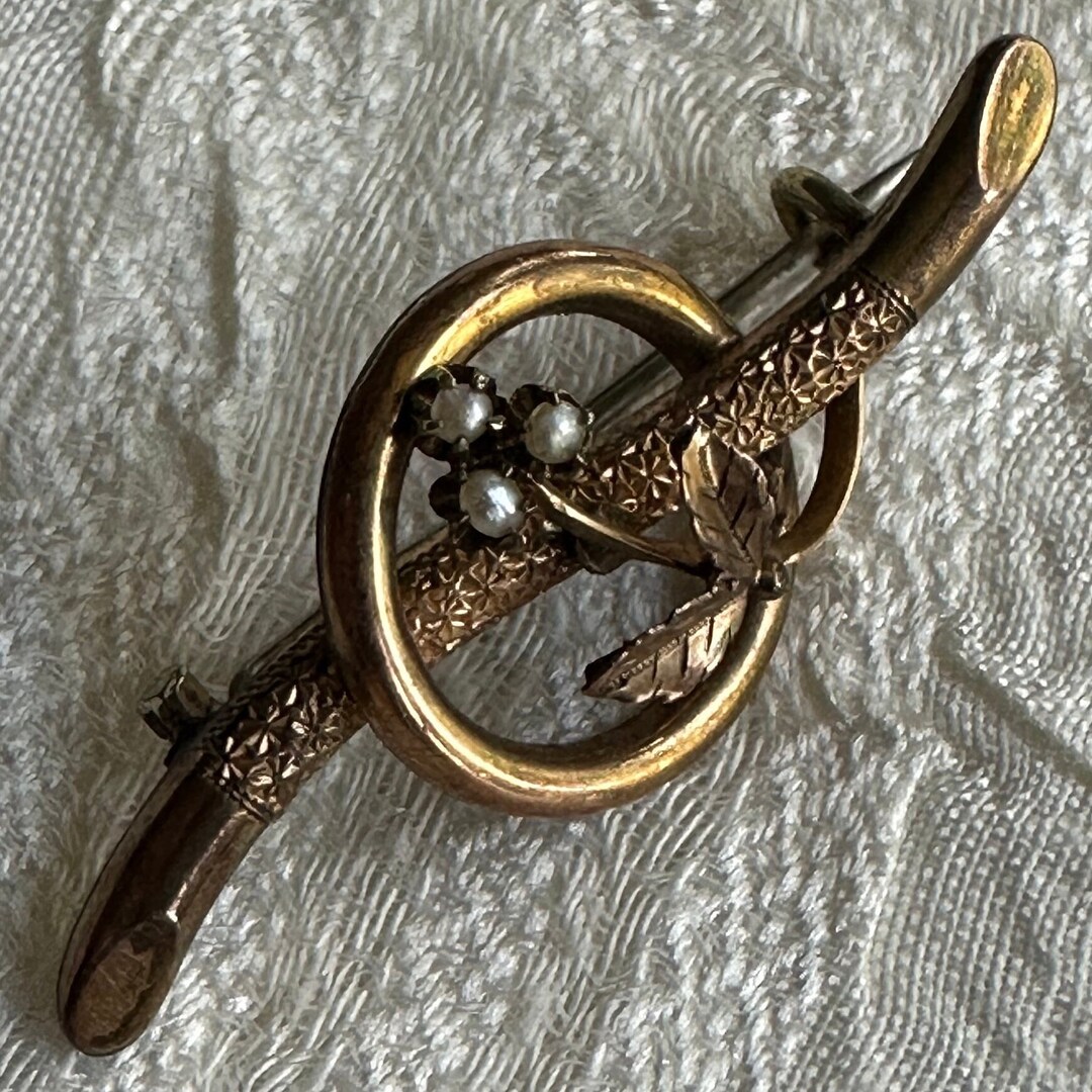 14K Rose Gold Plated Twig and Flower Pin With Seed Pearls - Etsy