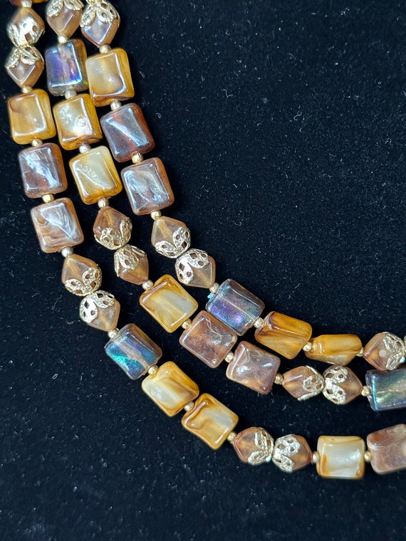 Faux Tortoise Shell Triple Strand Necklace - Gem
